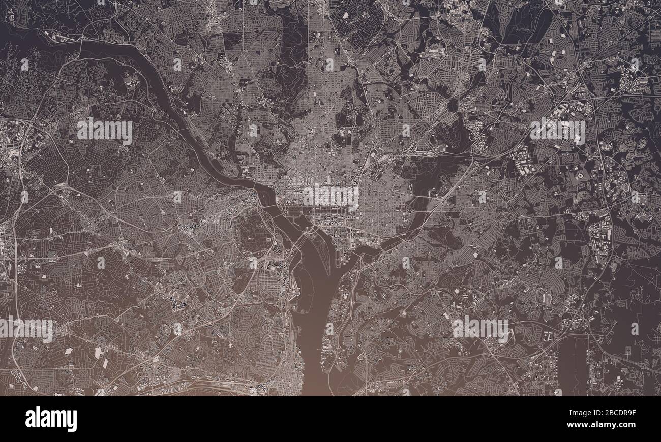 Washington DC city map 3D Rendering. Aerial satellite view Stock Photo ...