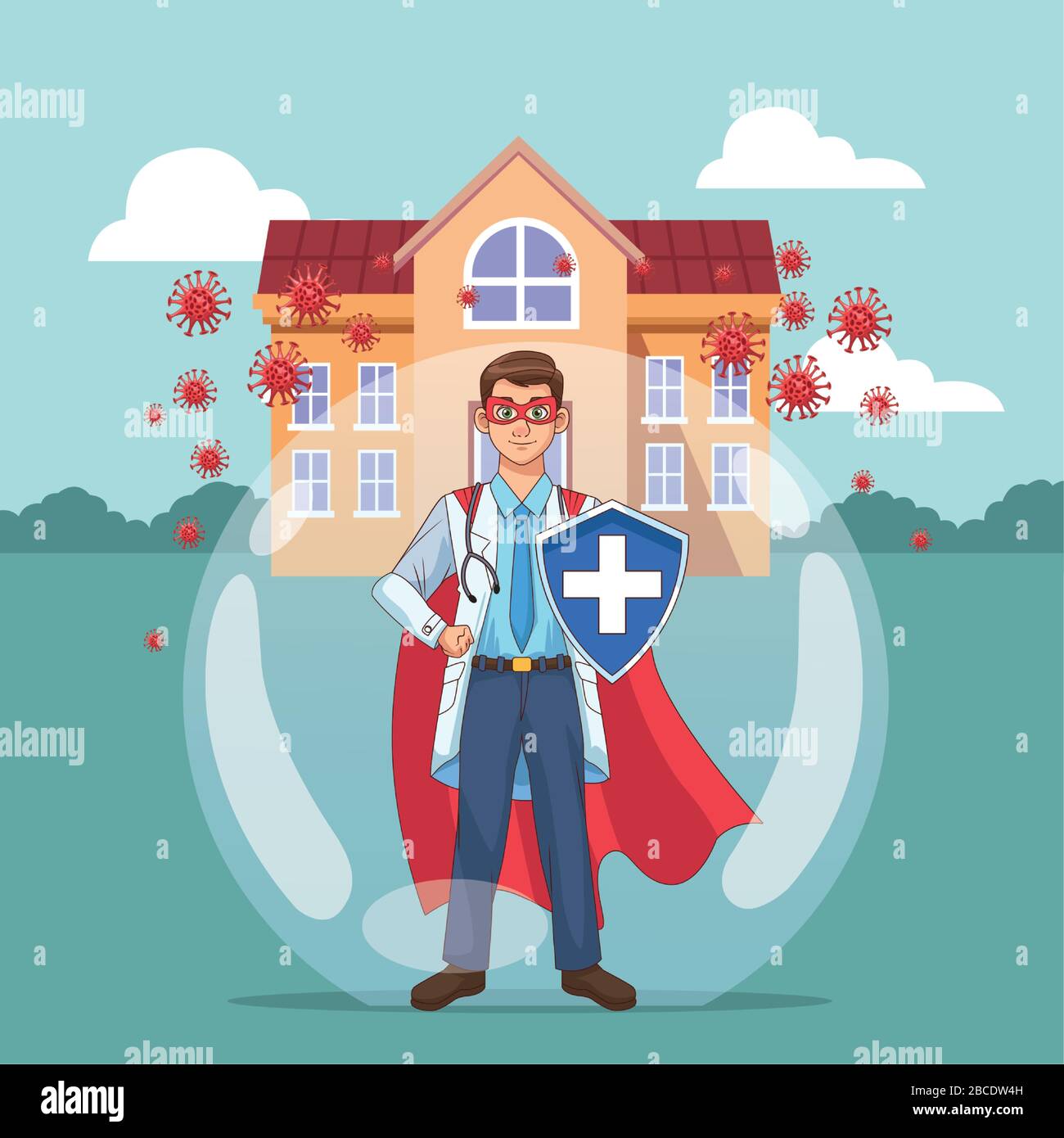 super doctor with shield and cloak vs covid19 Stock Vector Image & Art ...