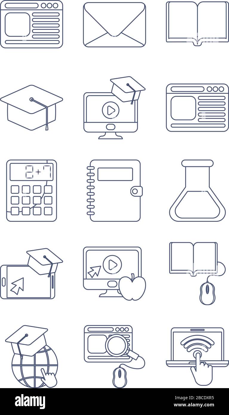 set of icons online education, education technology, line style icon ...