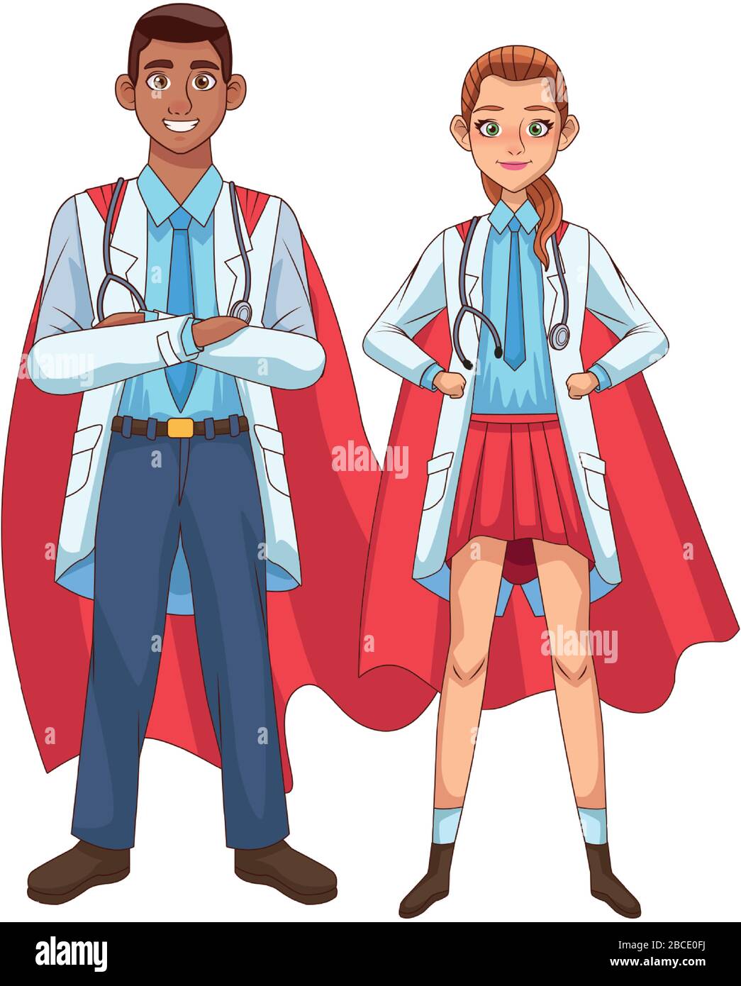 super doctors interracial couple with hero cloak vs covid19 Stock ...