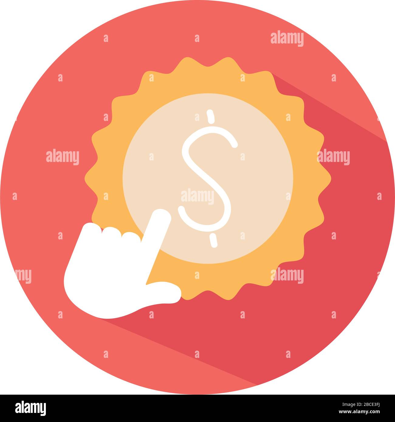 shopping online concept, hand cursor with money seal icon over white ...