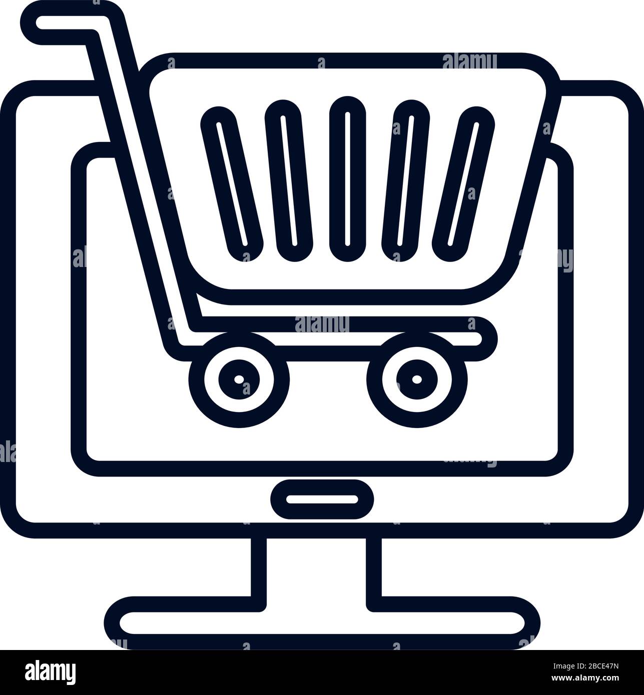 shopping online concept, computer with shopping cart icon over white ...