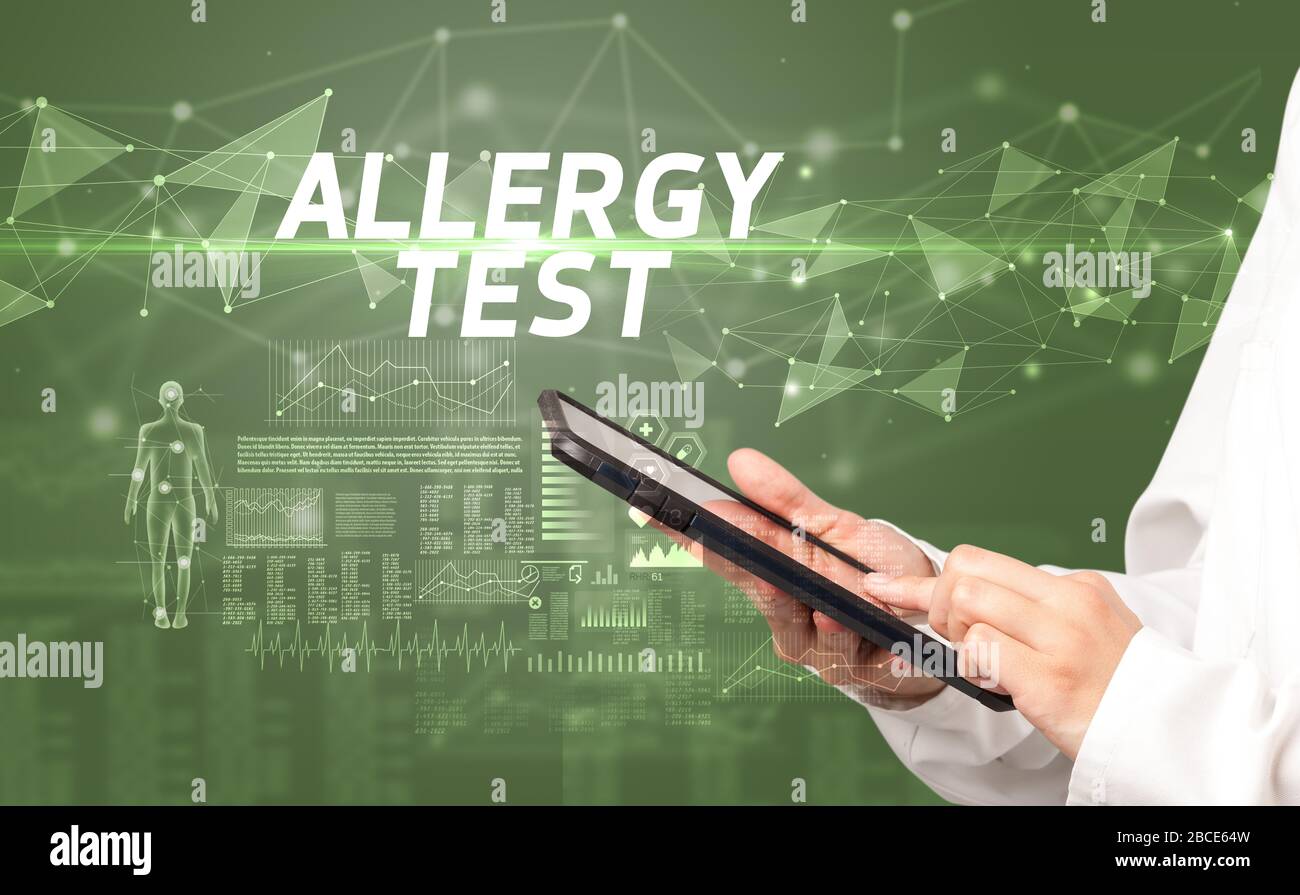 doctor writes notes on the clipboard with ALLERGY TEST inscription ...