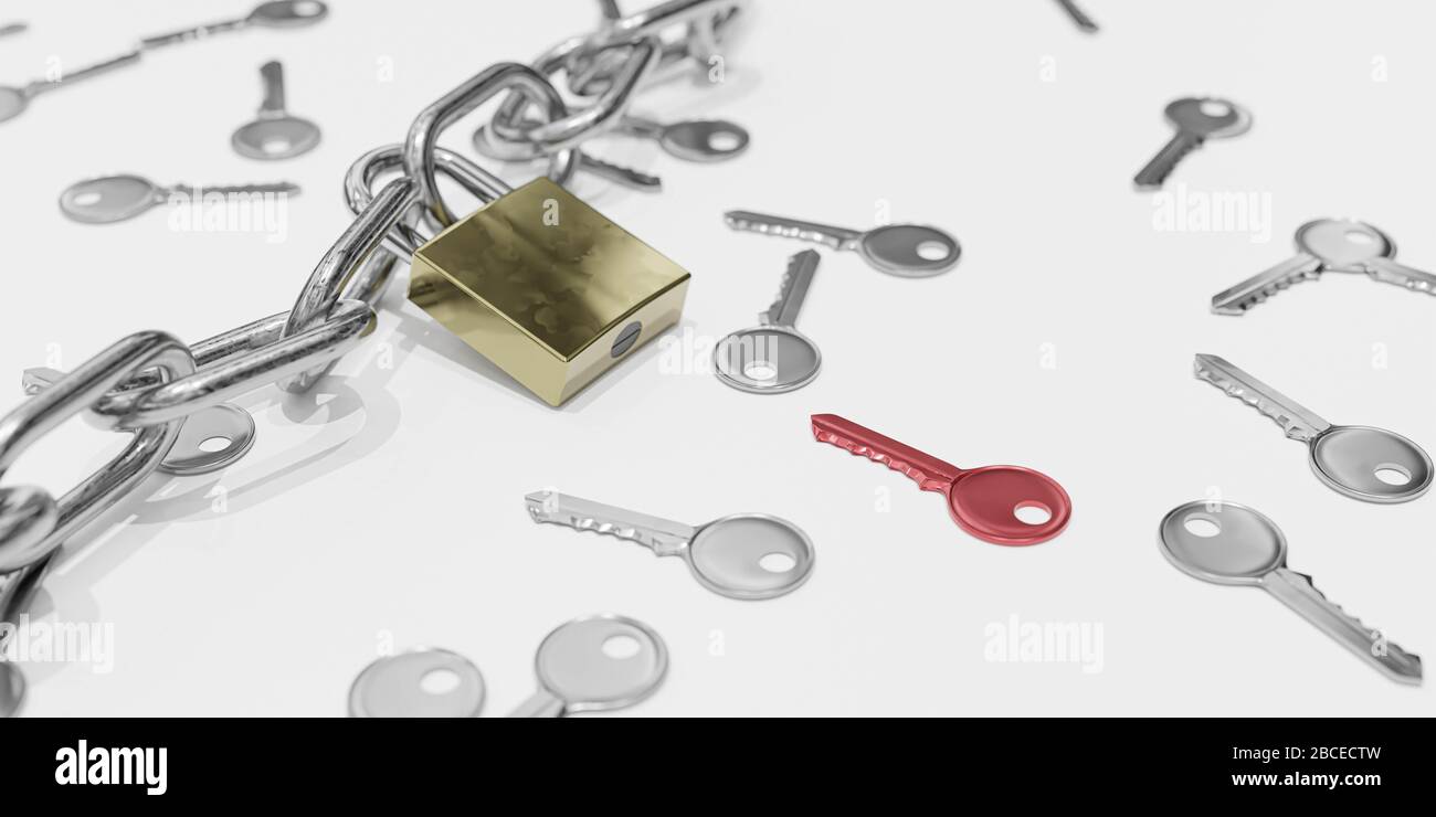 one red key among many keys selsection concept business solution 3d ...