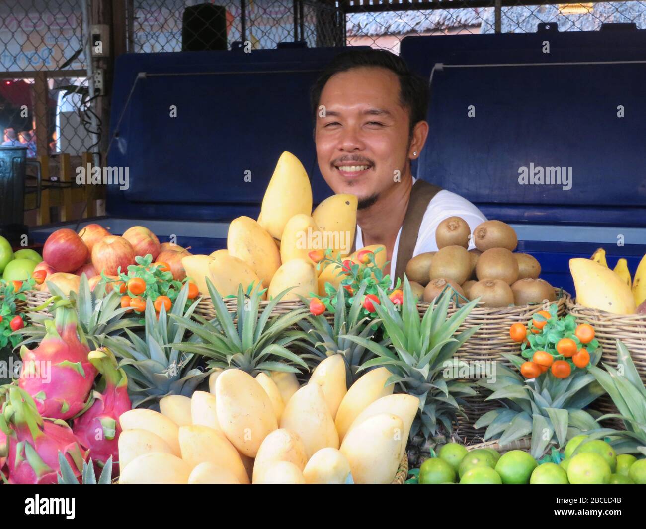 Thai fruits. Fruit market. Traditional stalls of colourful fruit ...
