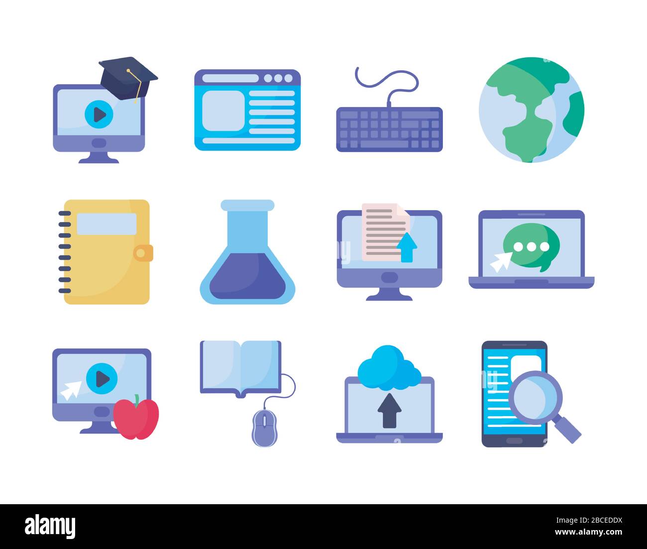 set of icons online education, education technology vector illustration ...