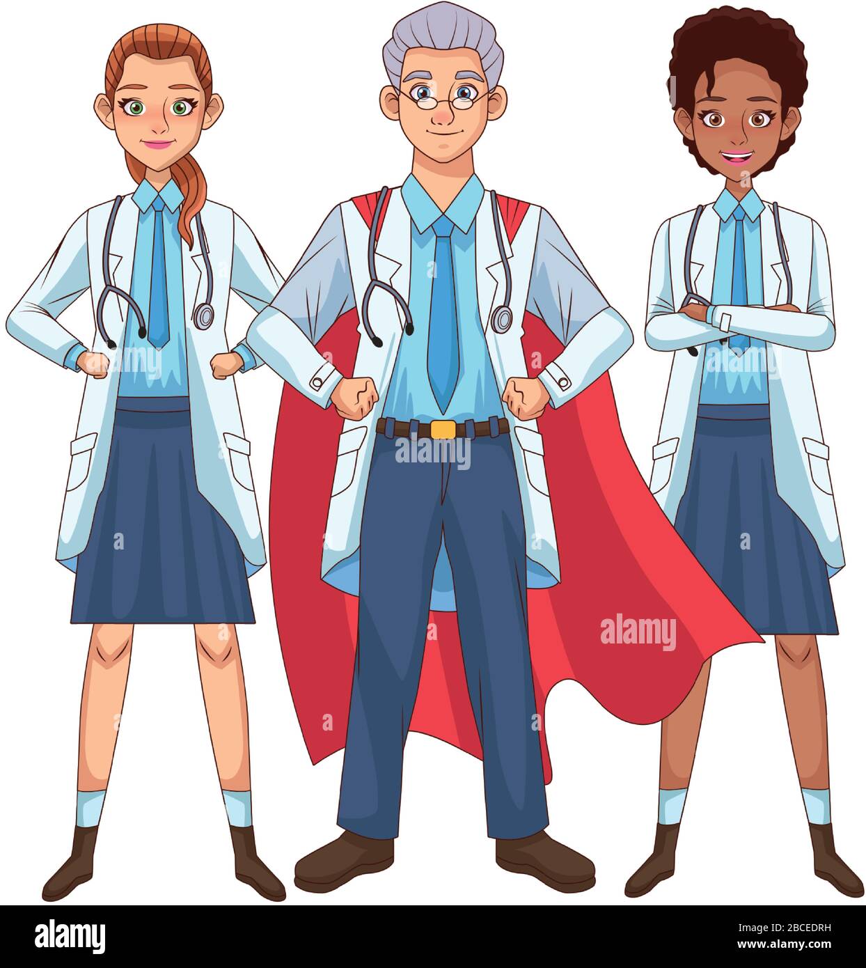 super interracial doctors staff with hero cloak vs covid19 Stock Vector ...