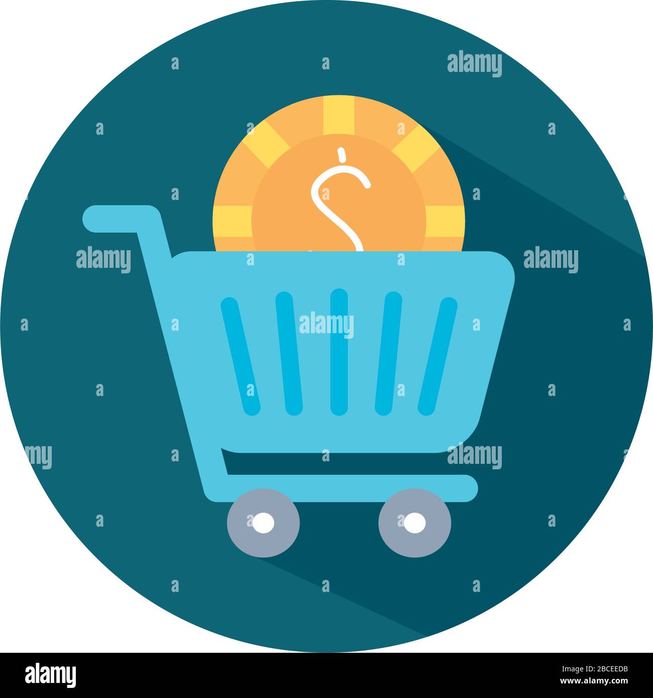 shopping online concept, supermarket trolley with money coin icon over ...
