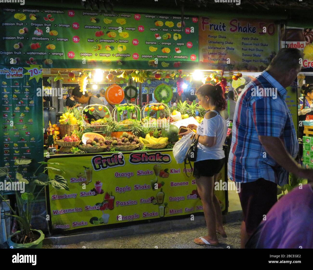 Thai fruits. Fruit market. Traditional stalls of colourful fruit ...