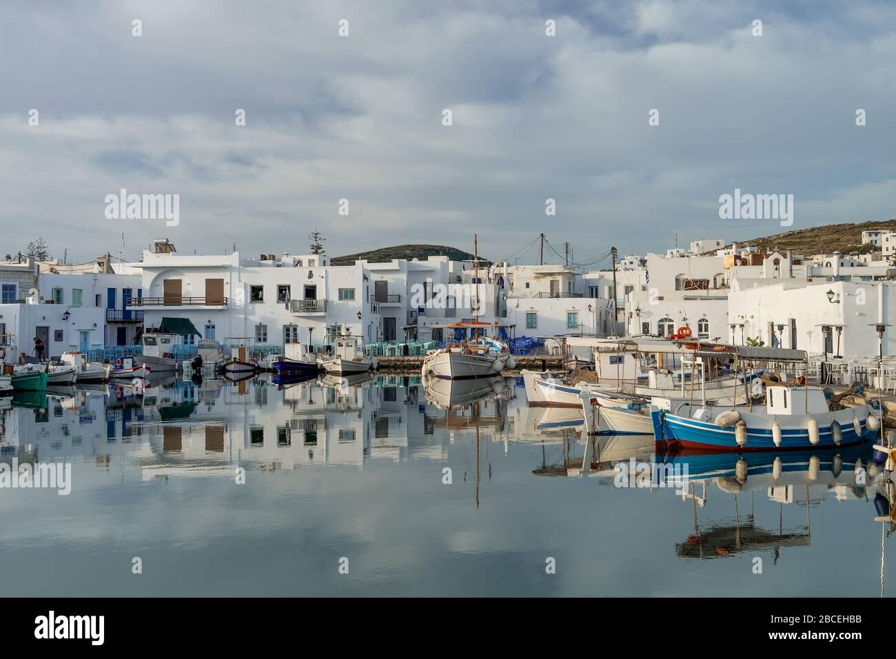 Panoramic view of Paros island popular tourist attraction, Naousa town ...