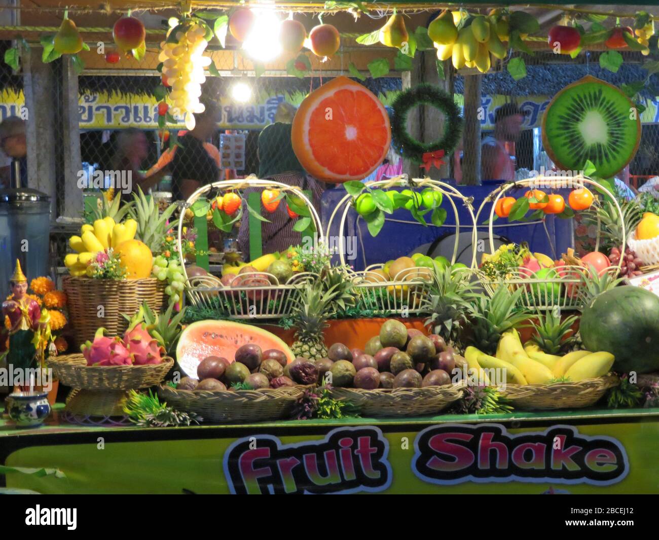 Thai fruits. Fruit market. Traditional stalls of colourful fruit ...