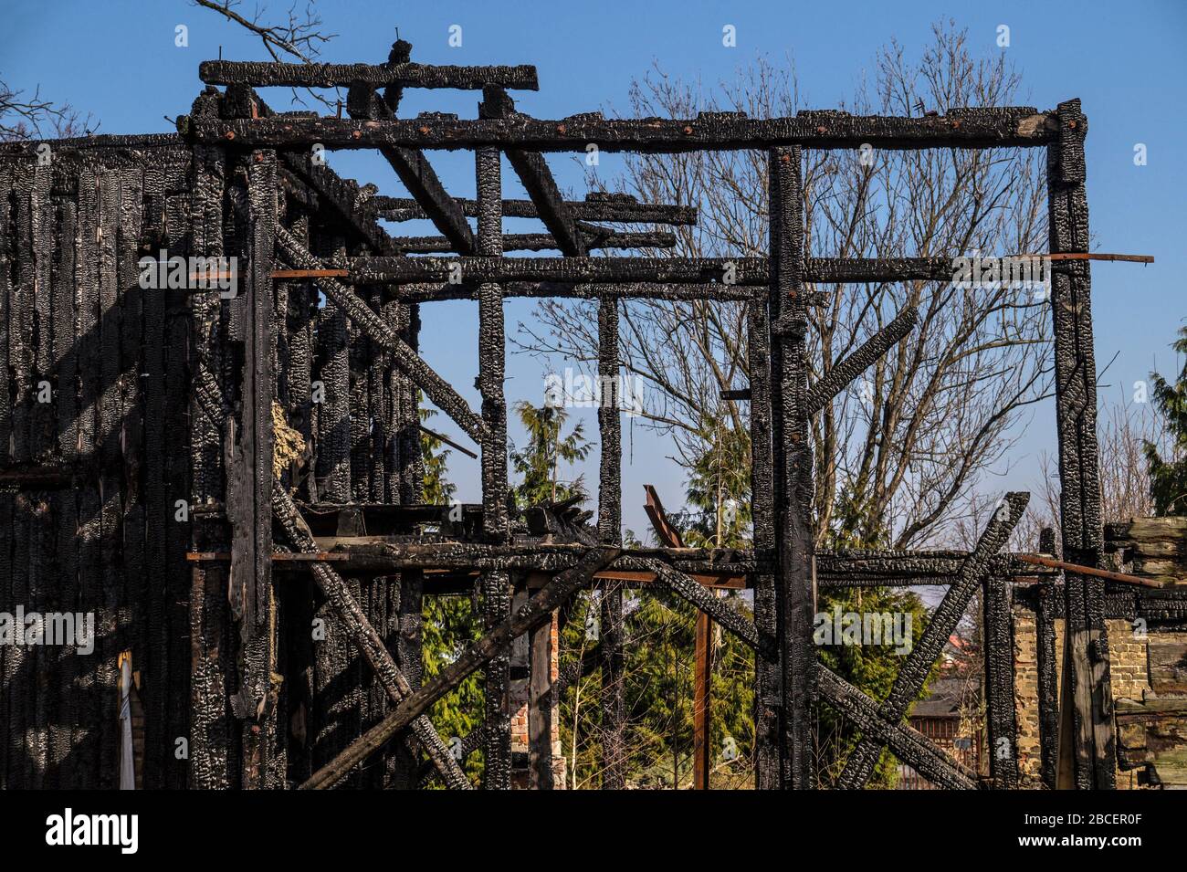 Accident disaster fire house charred burnt fireman hi-res stock ...