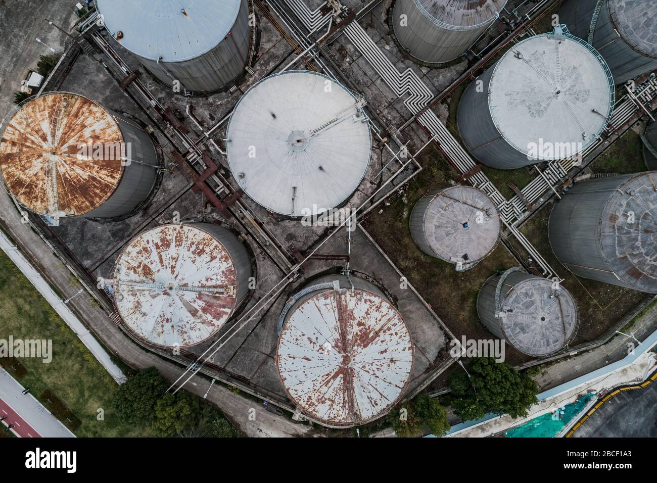 Aerial view of the pipelines and storage tanks Stock Photo - Alamy