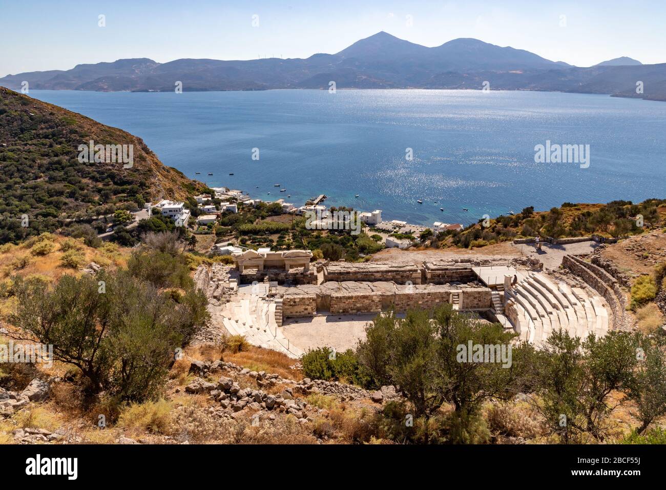 Ancient greek theather with Klima beach in background, Milos, Greece ...