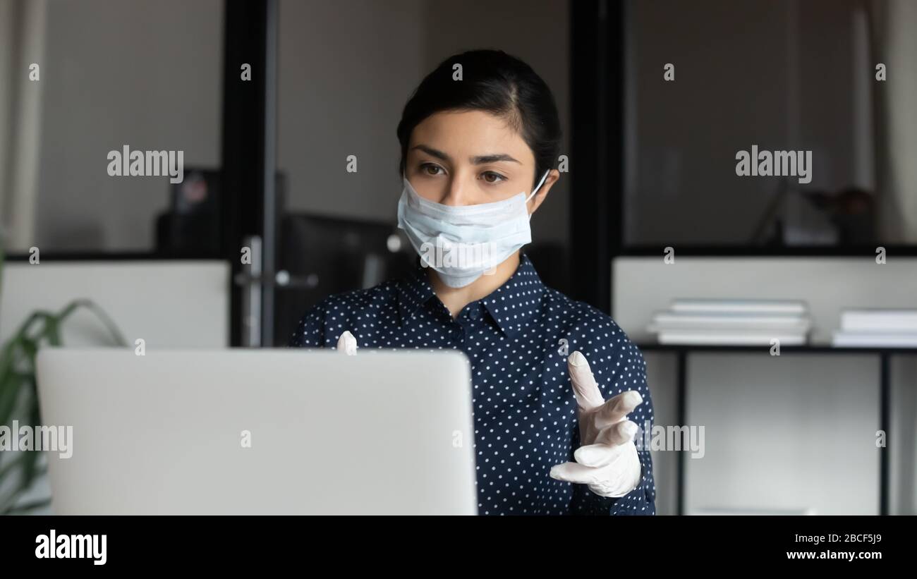 Tutor giving online lesson, remote work during quarantine Stock Photo ...