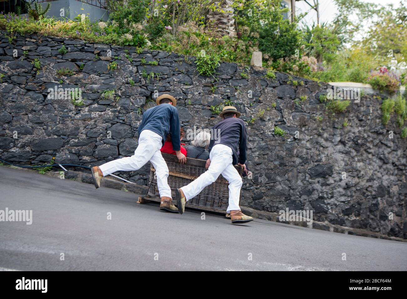 a traditional Monte sledge on the way from Monte to Funchal the city ...