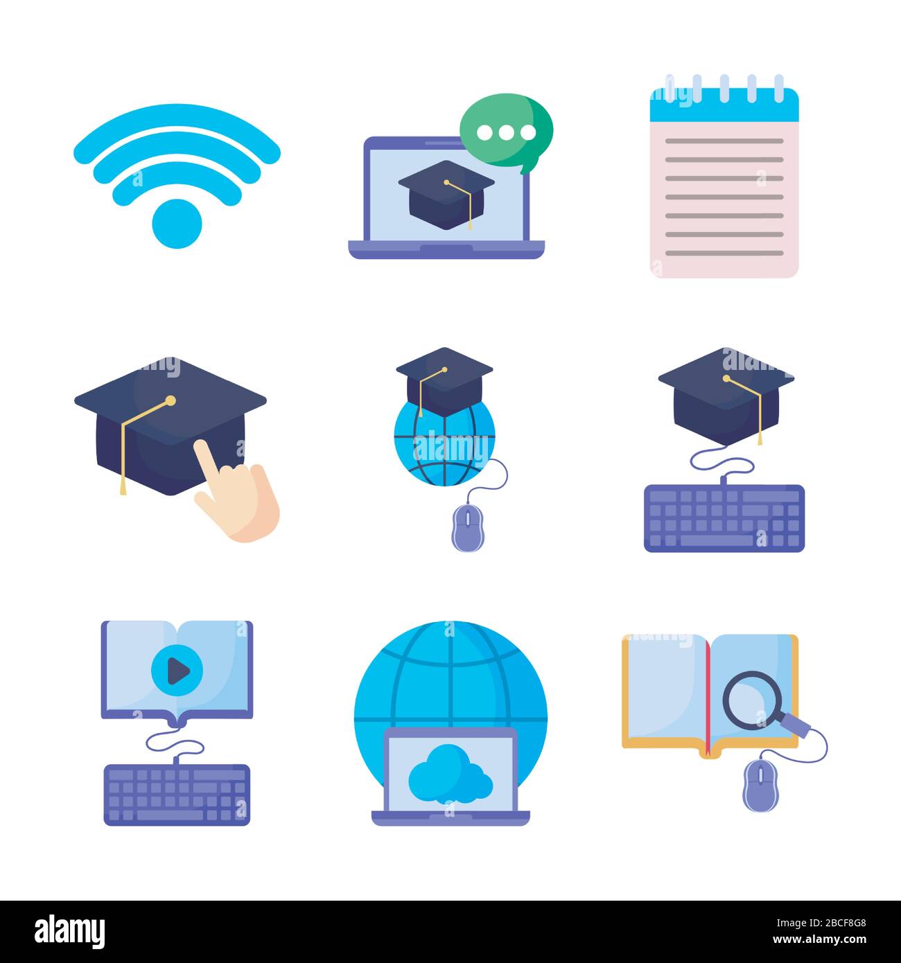 set of icons online education, education technology vector illustration ...