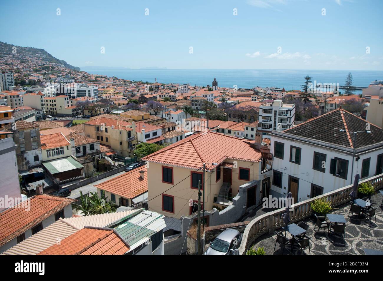 the city centre of Funchal at night on the Island Madeira of Portugal ...
