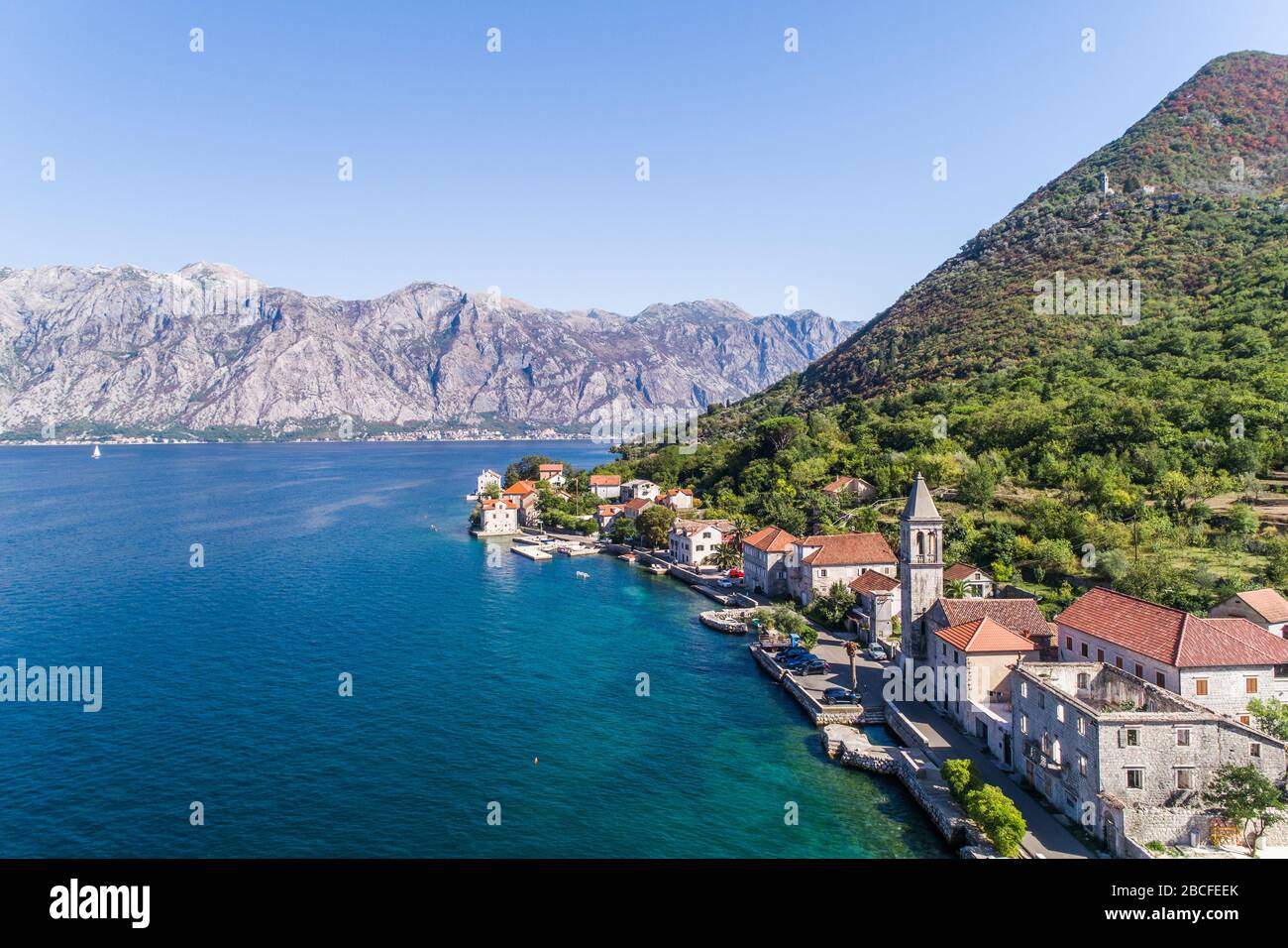 Aerial view of Stoliv, Bay Kotor Stock Photo - Alamy