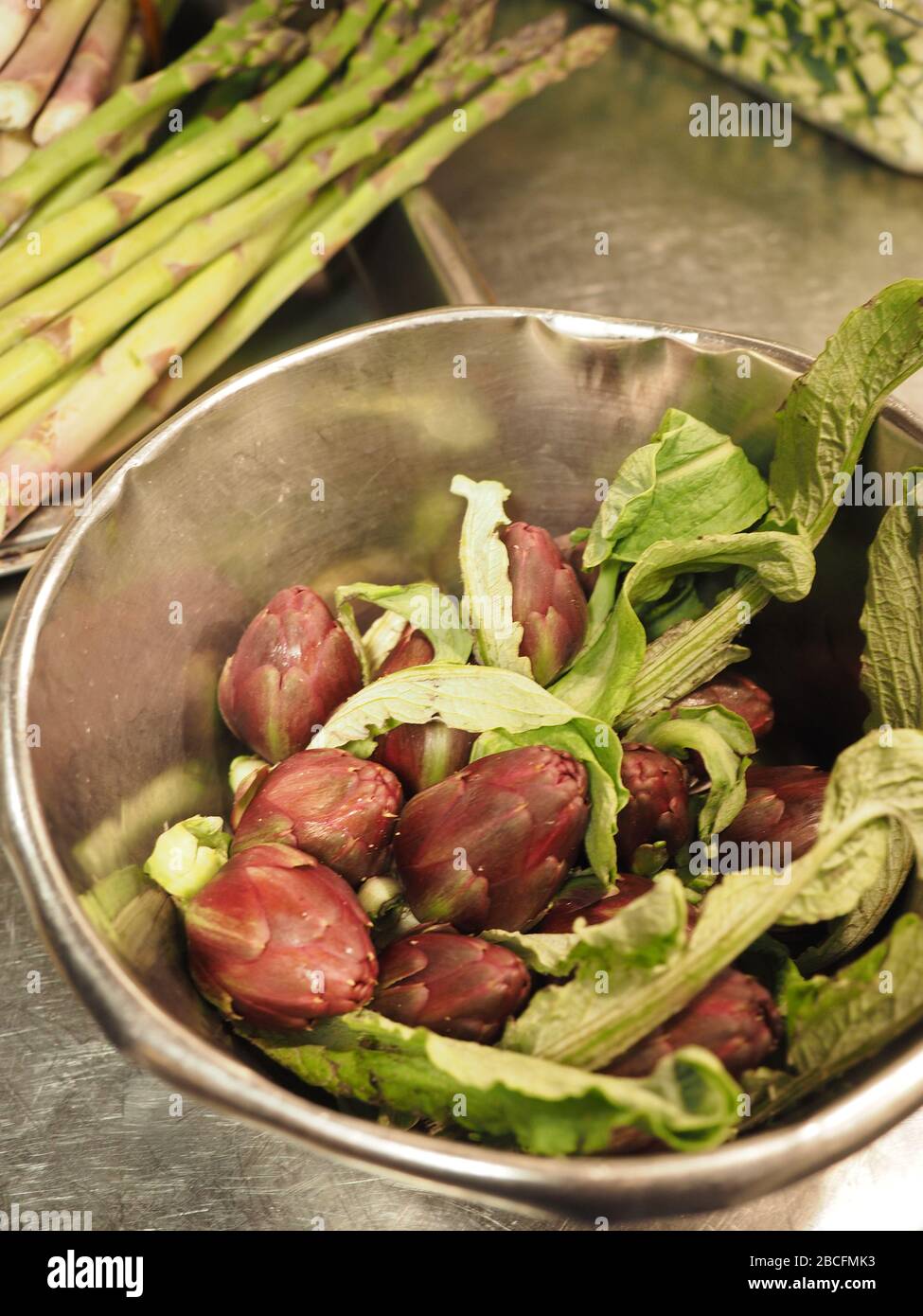 Kitchen, Harry's Bar restaurant,castraùre typical artichokes cultivated ...