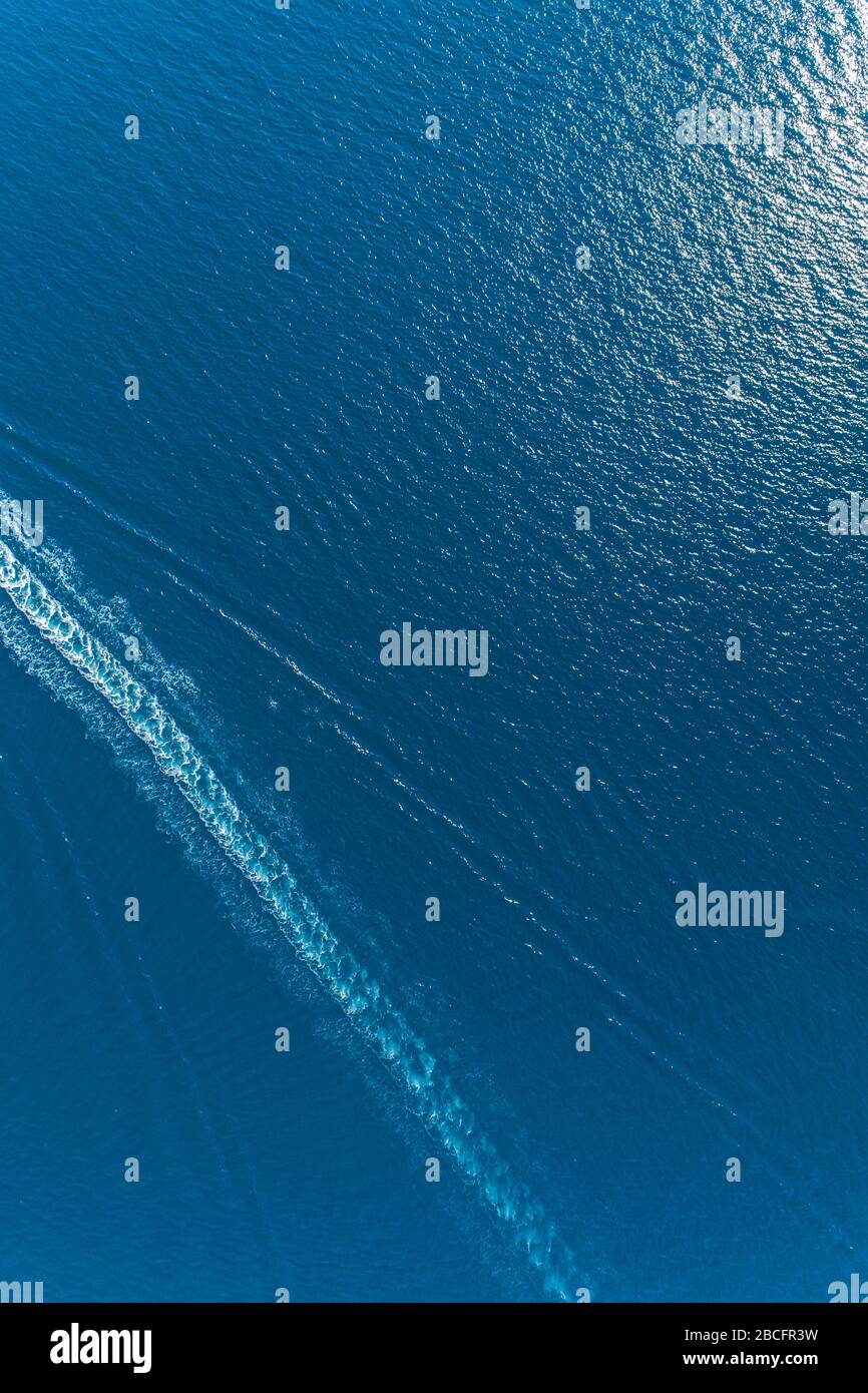 Aerial view of the trail on the water from the boat Stock Photo - Alamy