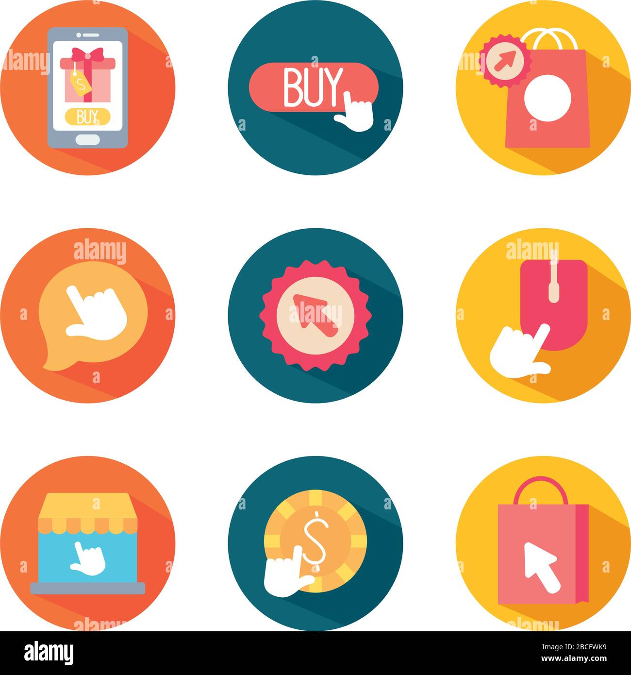 cursors and shopping online icon set over white background, block style ...