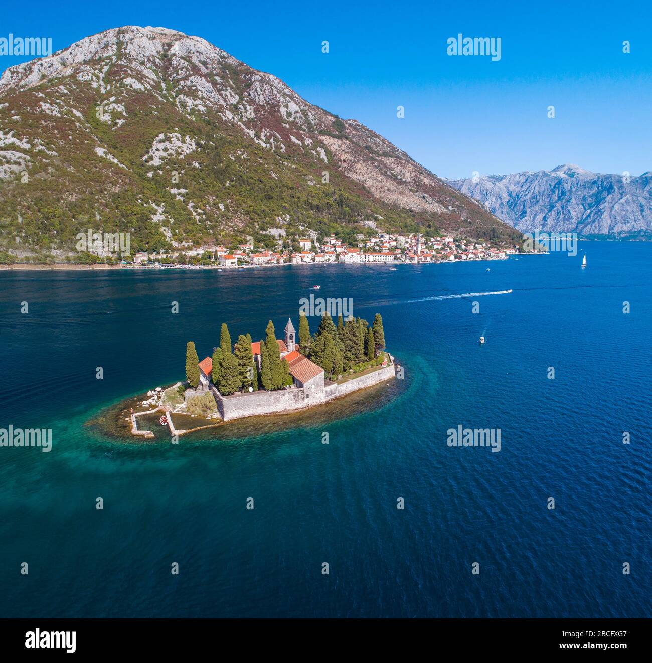 Aerial view of the Bay of Kotor, St George Monastery Stock Photo - Alamy