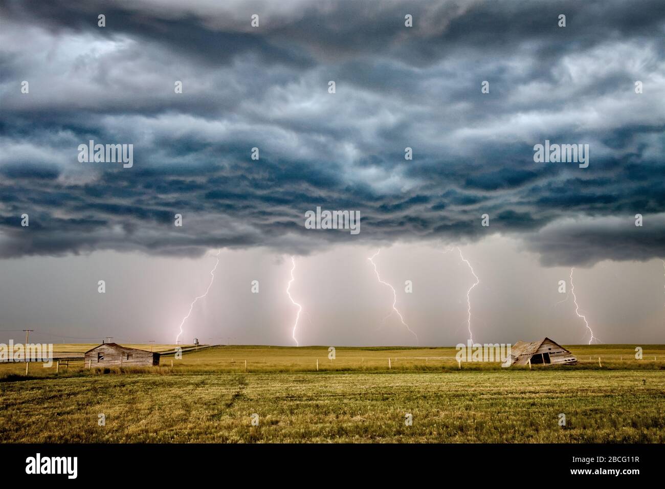 Prairie Lightning Storm Canada summer rural major structure ...