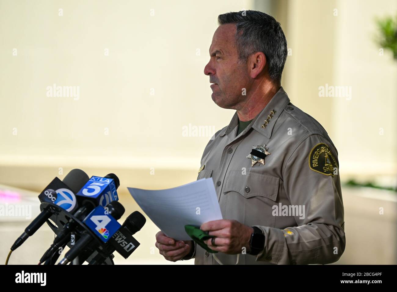 Riverside, California, USA. 3rd Apr 2020. Riverside County Sheriff Chad ...