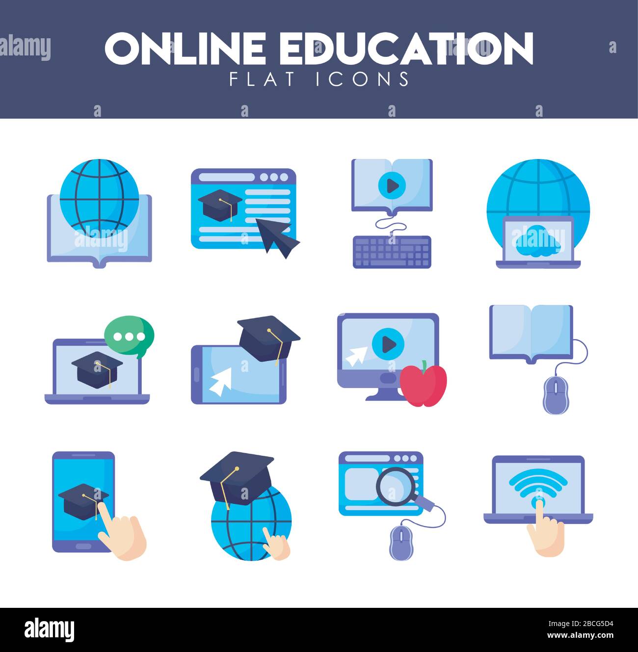 set of icons online education, education technology vector illustration ...