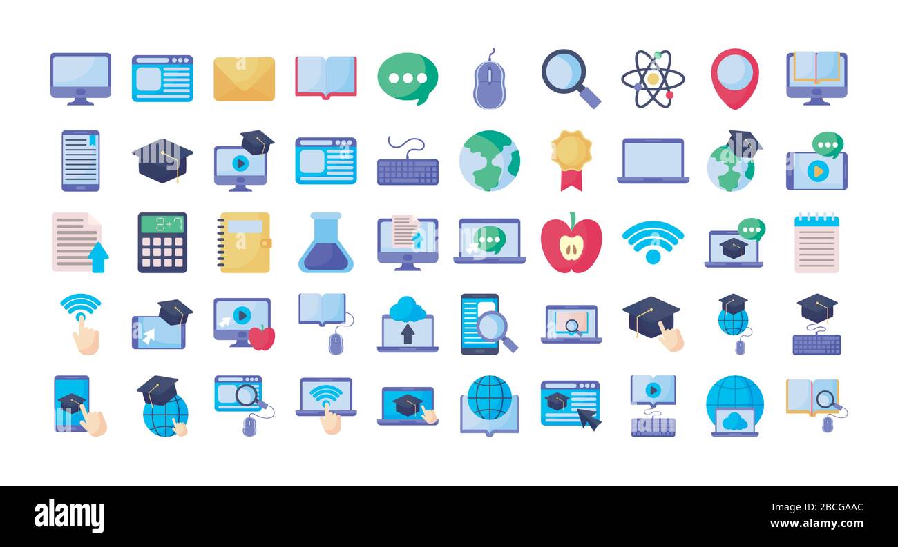 set of icons online education, education technology vector illustration ...