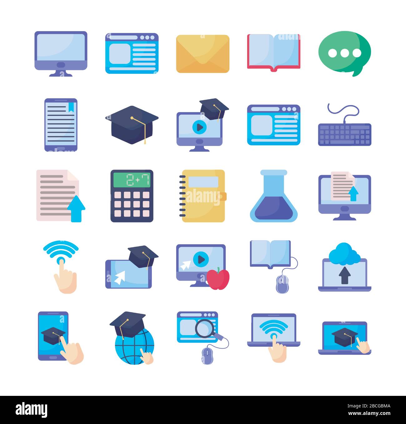 set of icons online education, education technology vector illustration ...