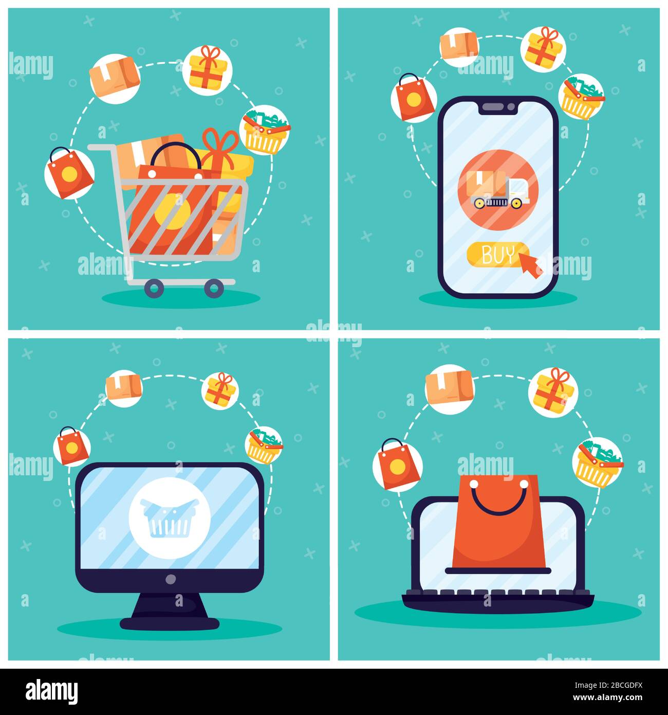 Icons online grocery shopping Cut Out Stock Images & Pictures - Alamy