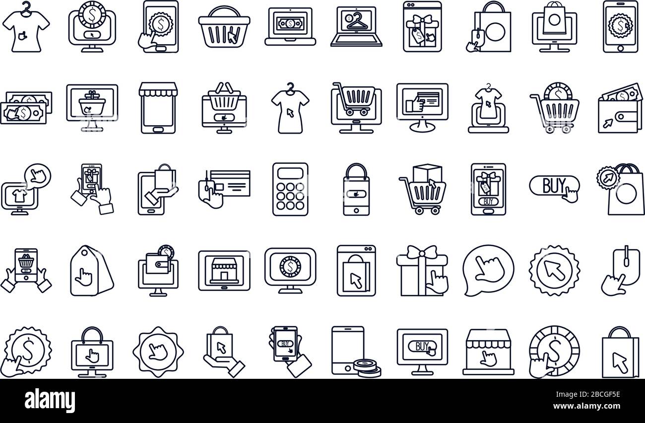 Shopping Online Icon Set Over White Background Line Style Vector Illustration Stock Vector