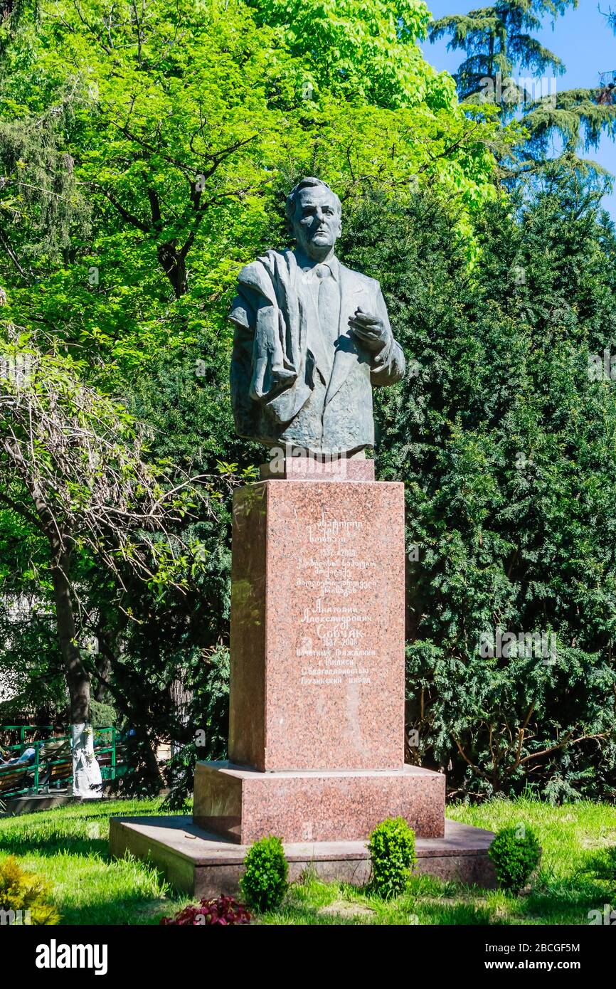 Monument to Anatoly Sobchak in the park on April 9. Tbilisi, Georgia ...