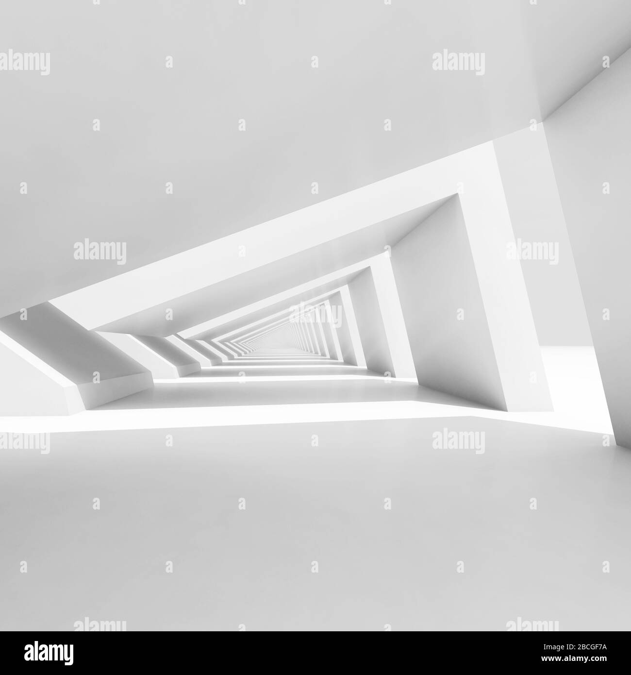 Abstract white tunnel perspective, digital background with parametric ...