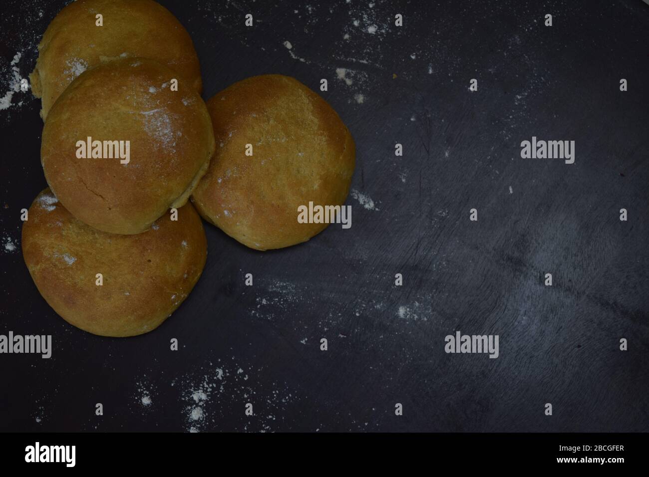 Homemade whole wheat Buns with space to add text Stock Photo - Alamy