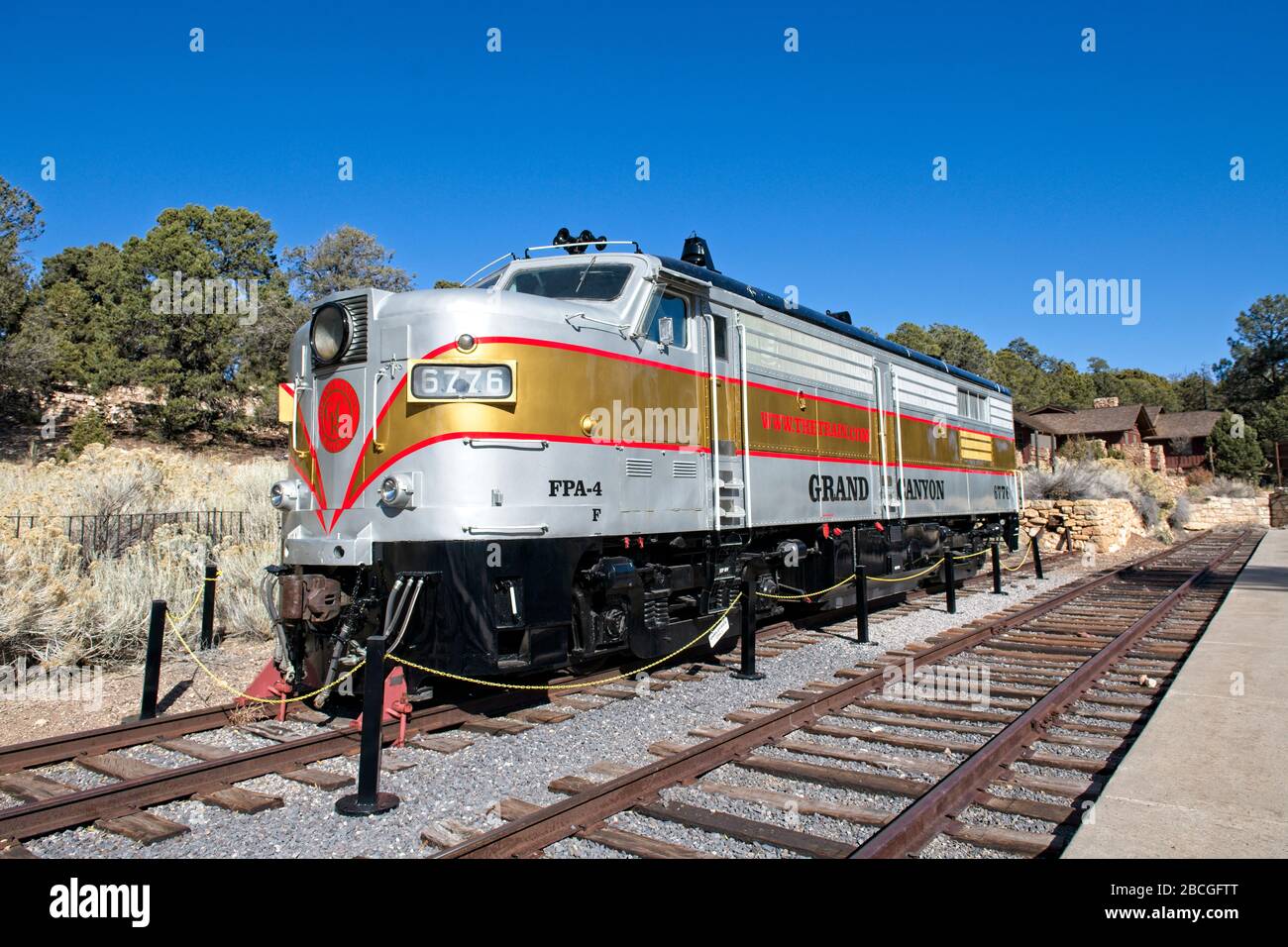 Tourist travel train at Grand Canyon National Park in Arizona USA Stock ...