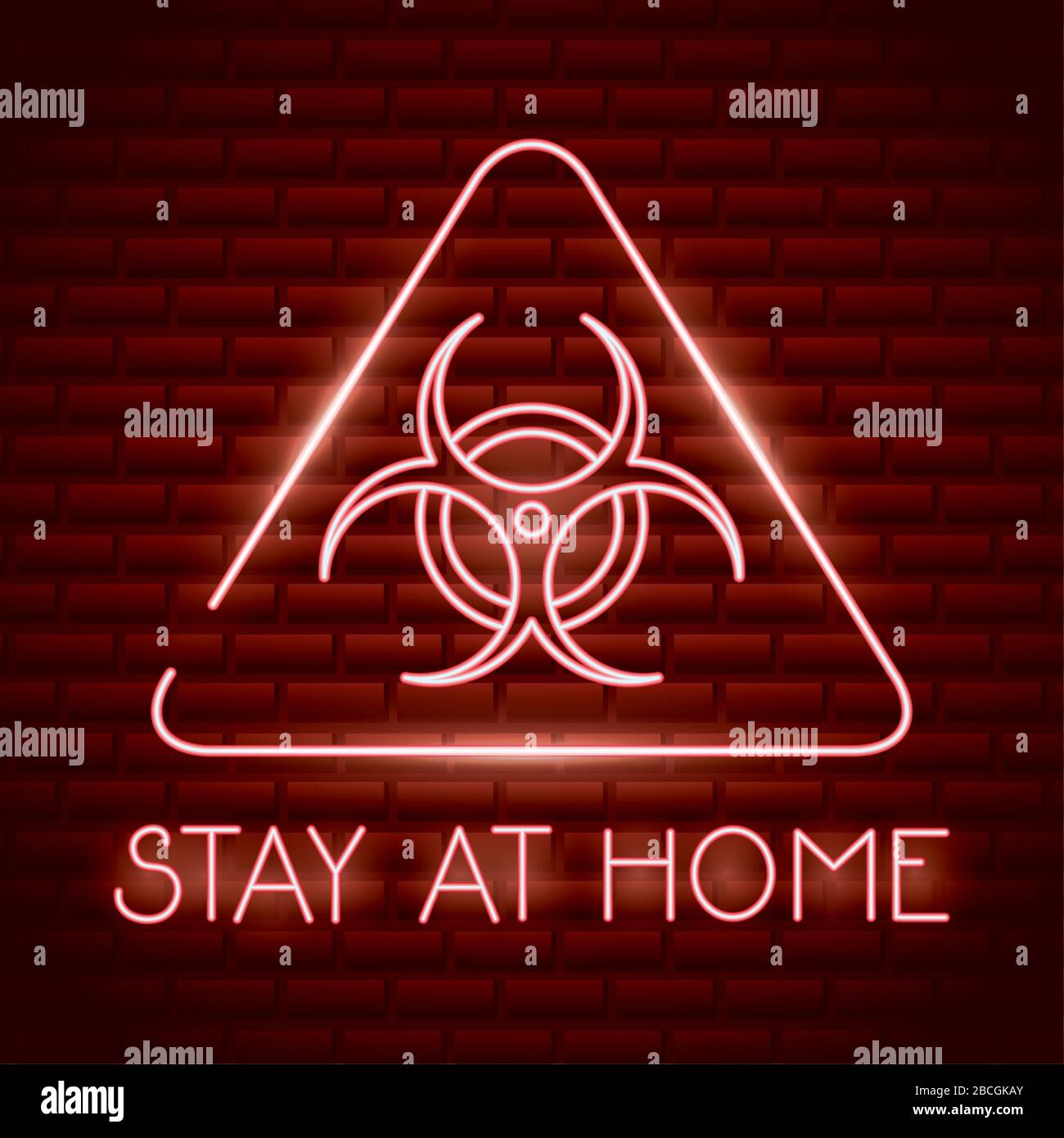 stay at home with biohazard signal neon light Stock Vector Image & Art ...