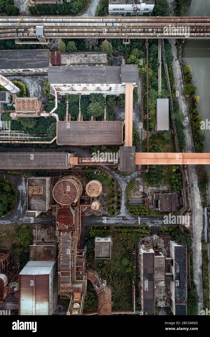 aerial view of industrial buildings in abandoned factory Stock Photo ...