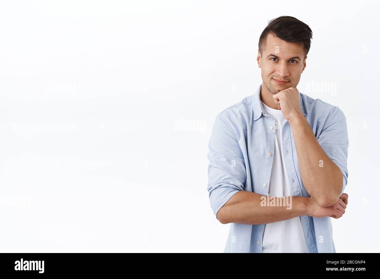 Portrait of adult handsome man with stylish haircut, casual outfit ...