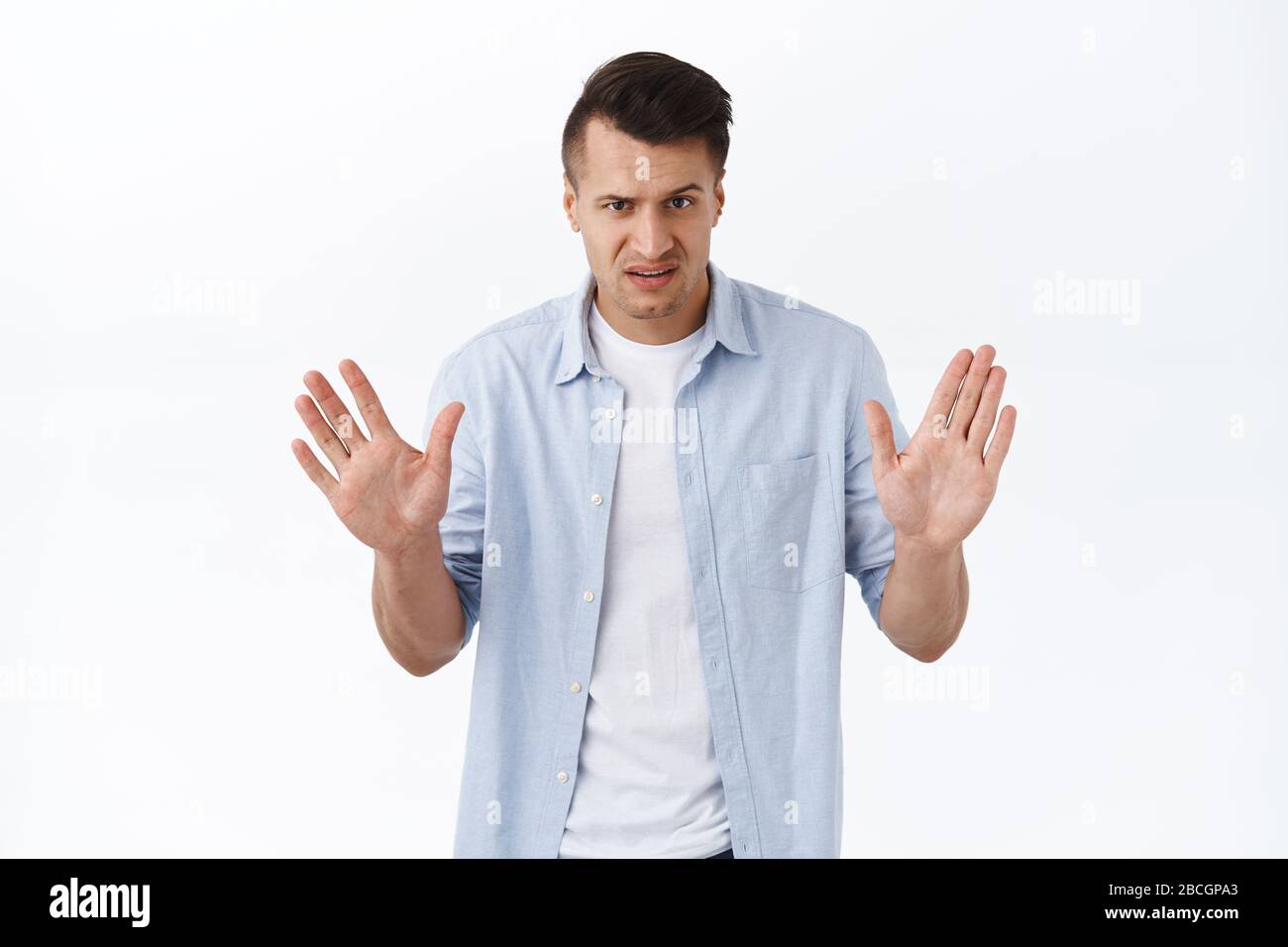 Wow slow down, explain first. Serious-looking confused and calm adult ...