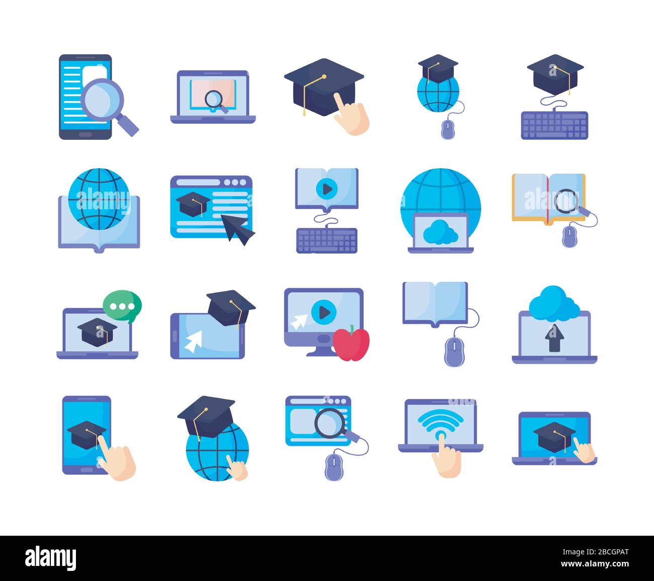 set of icons online education, education technology vector illustration ...