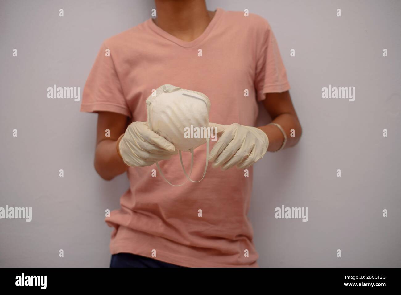 Young boy wearing mask and latex gloves Stock Photo - Alamy