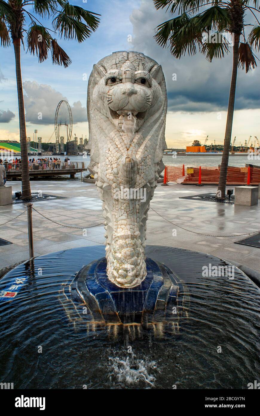 Merlion Lion, Symbol of Singapore, & Water Spout, Singapore Harbour or ...