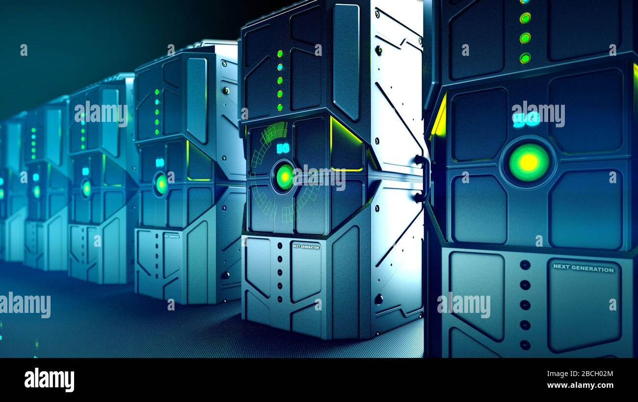 3D illustration military look rugged servers and Big Data Transmission ...