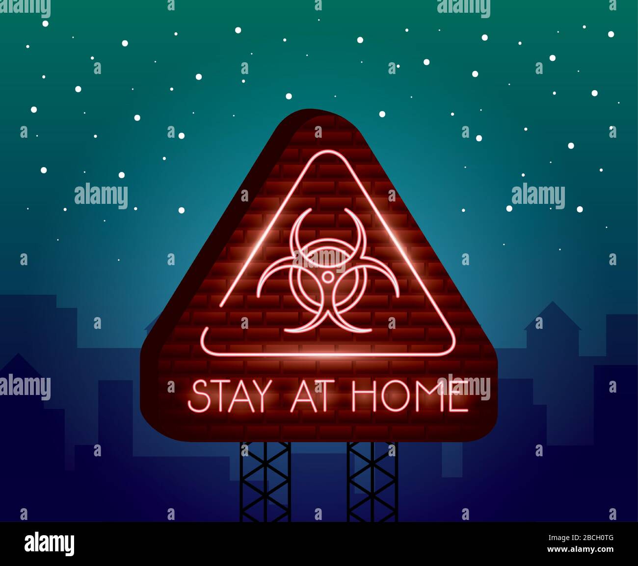 stay at home with biohazard signal neon light Stock Vector Image & Art ...