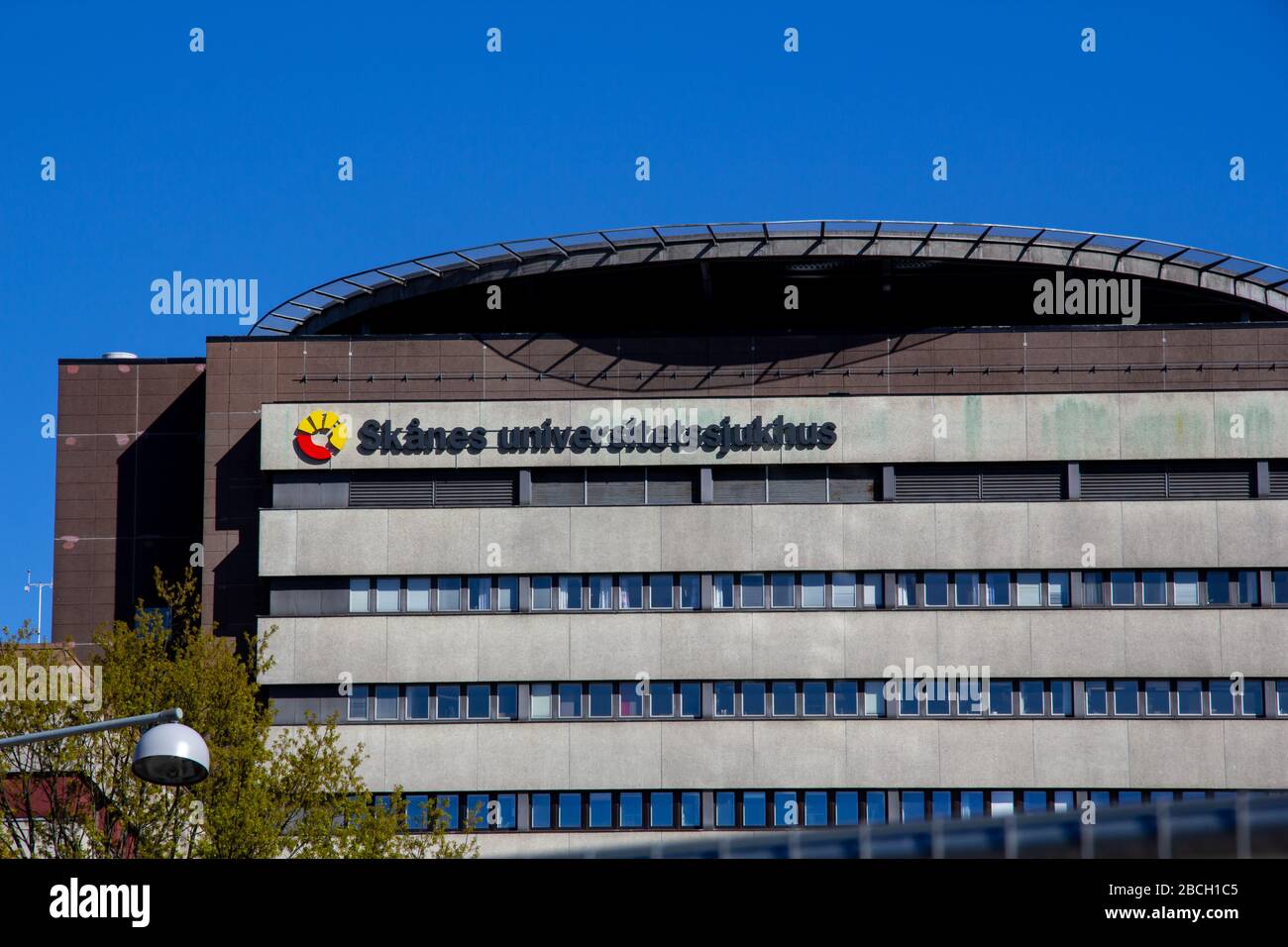 Lund, Sweden - May 11, 2019: The facade of a teaching hospital. The ...