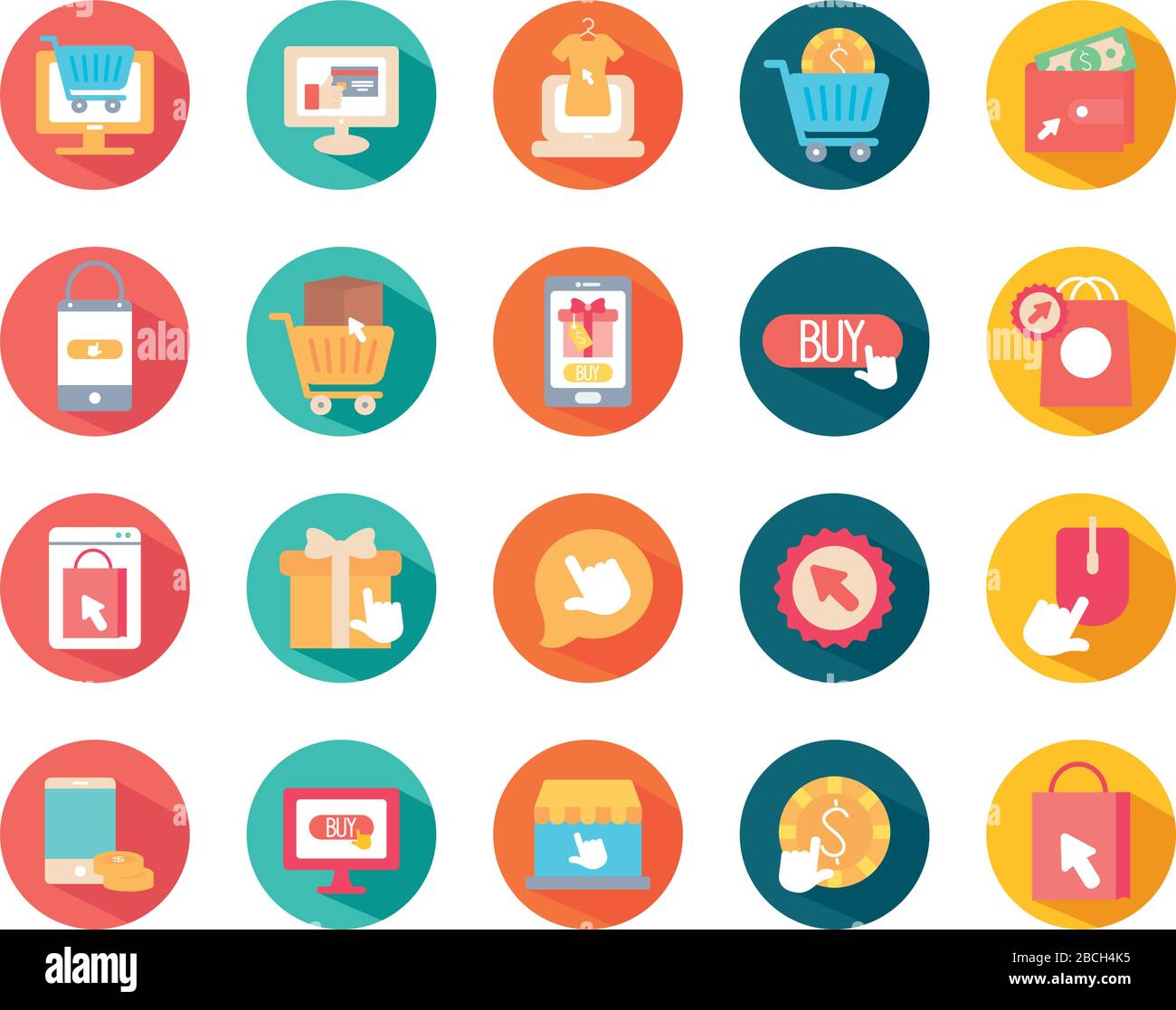 smartphones and shopping online icon set over white background, block ...