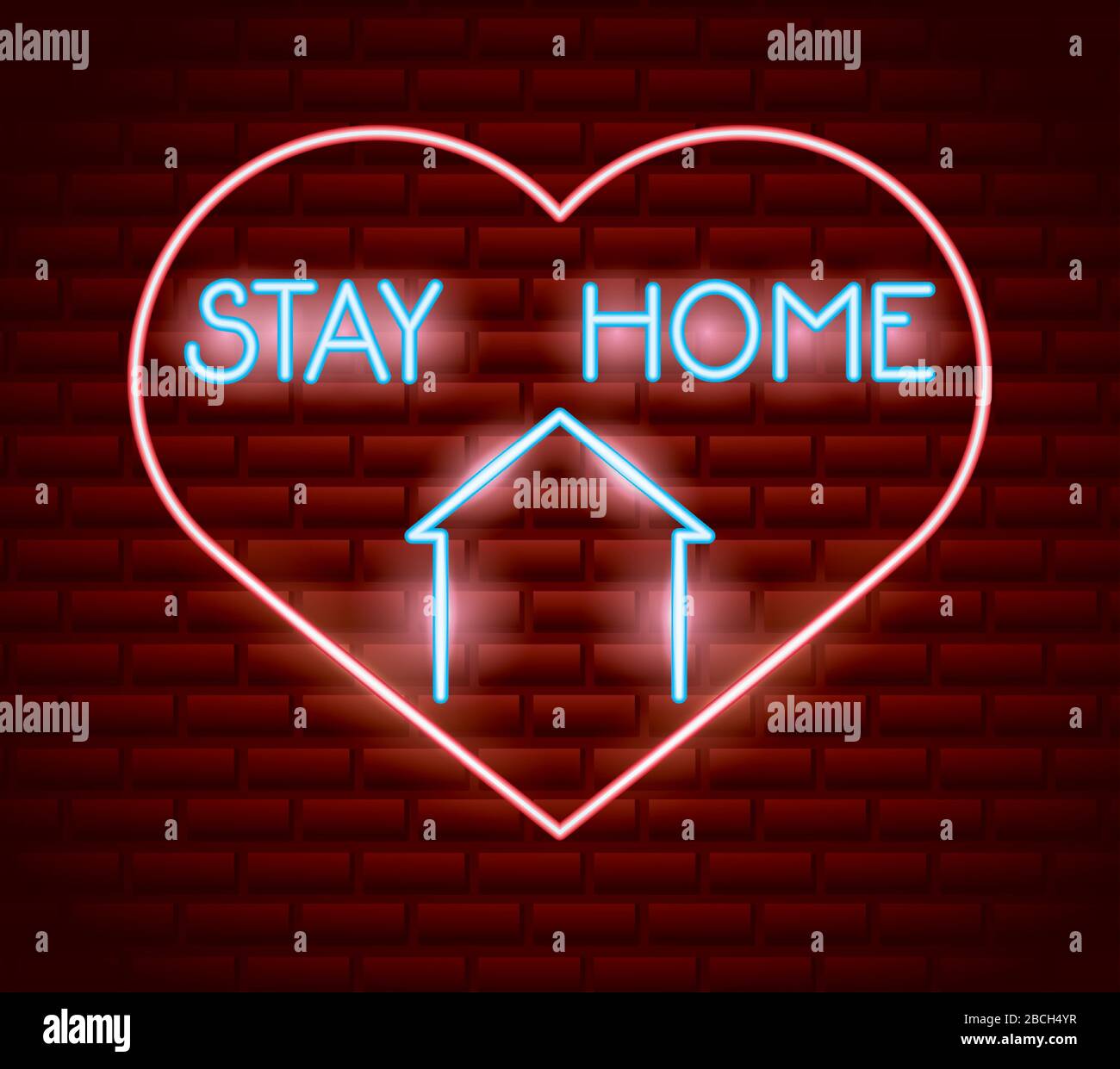 stay at home campaign with heart neon light Stock Vector Image & Art ...